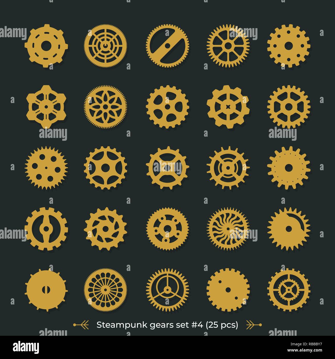 Set of vector gears on dark green background Steampunk cogwheels victorian era illustration ...