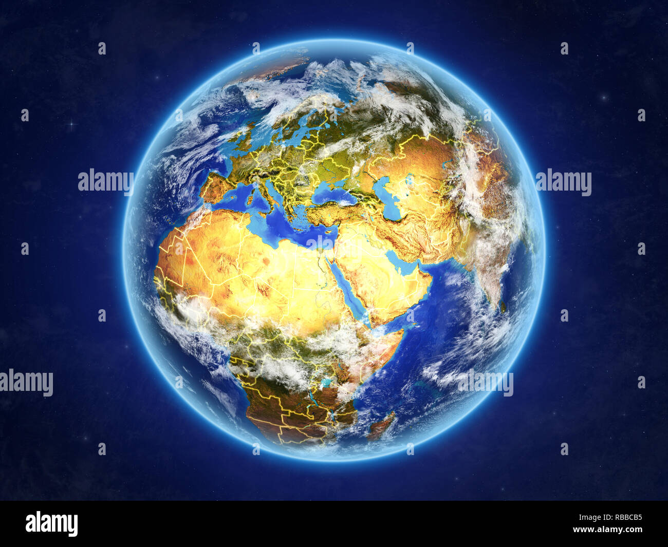Israel from space. Planet Earth with country borders and extremely high ...