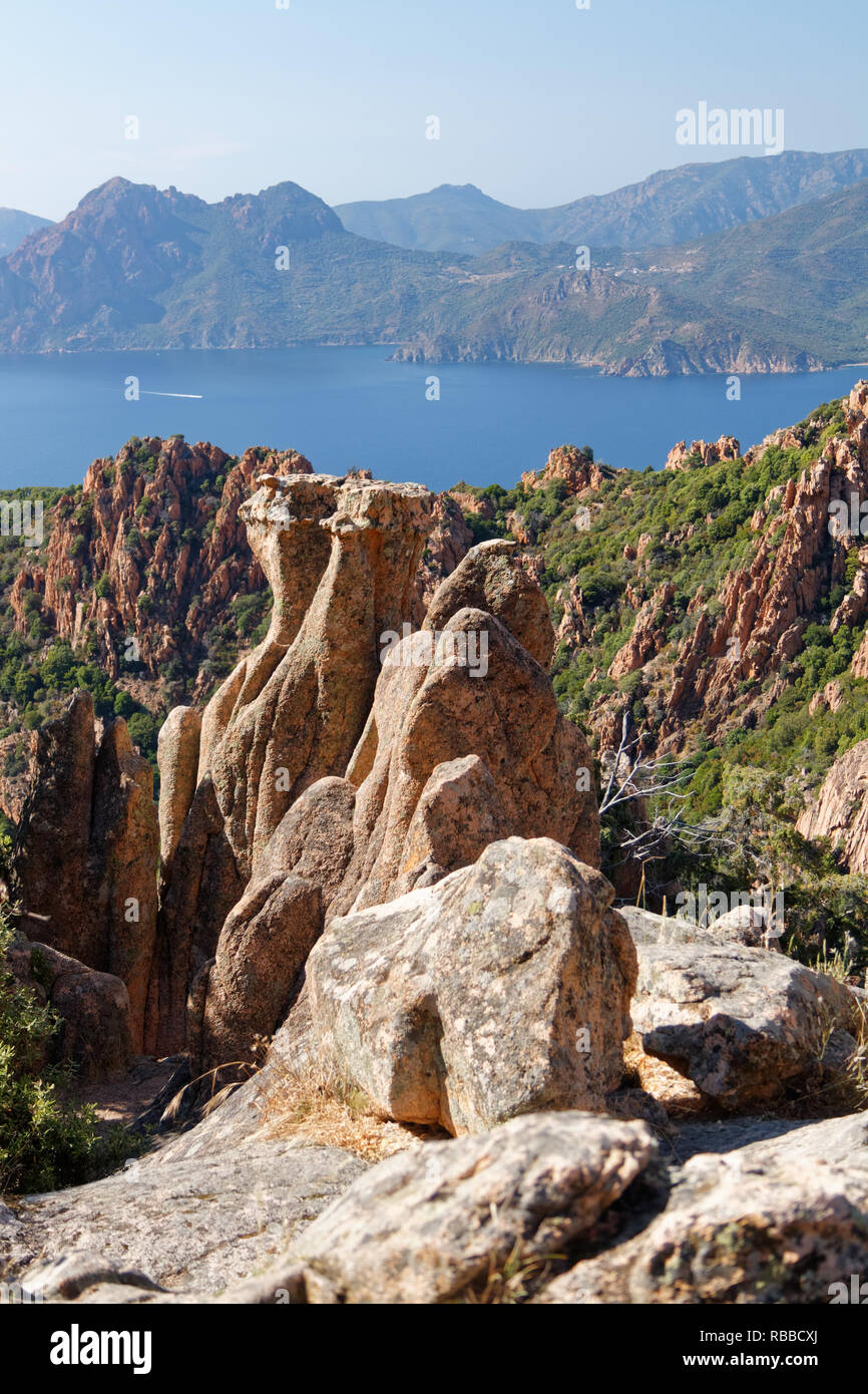 Beautiful rock formations of Calanques di Piana, Corsica Stock Photo ...