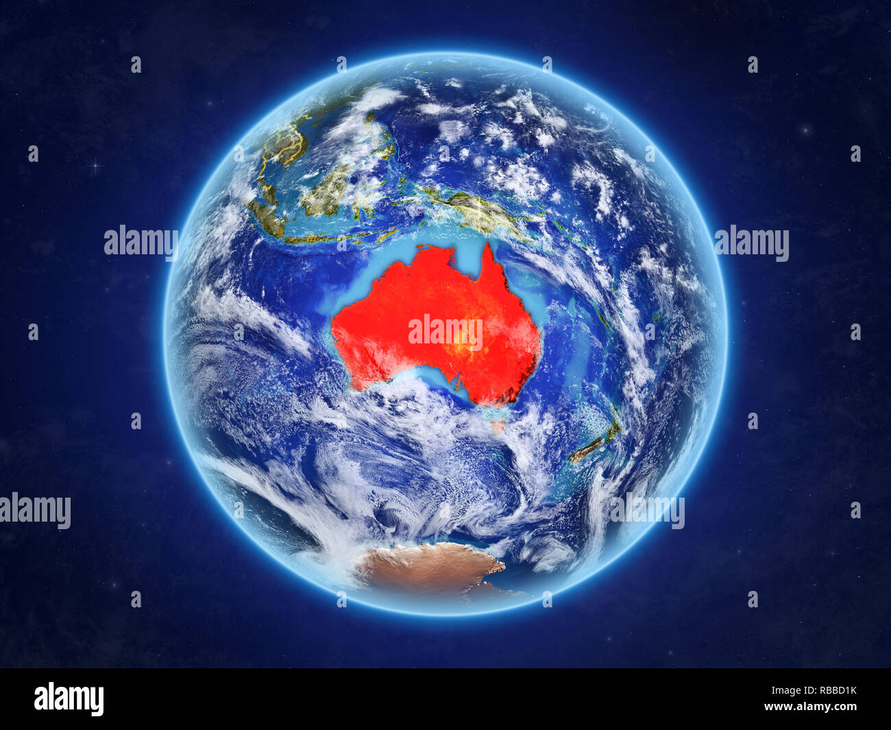 Australia from space. Planet Earth with country borders and extremely ...