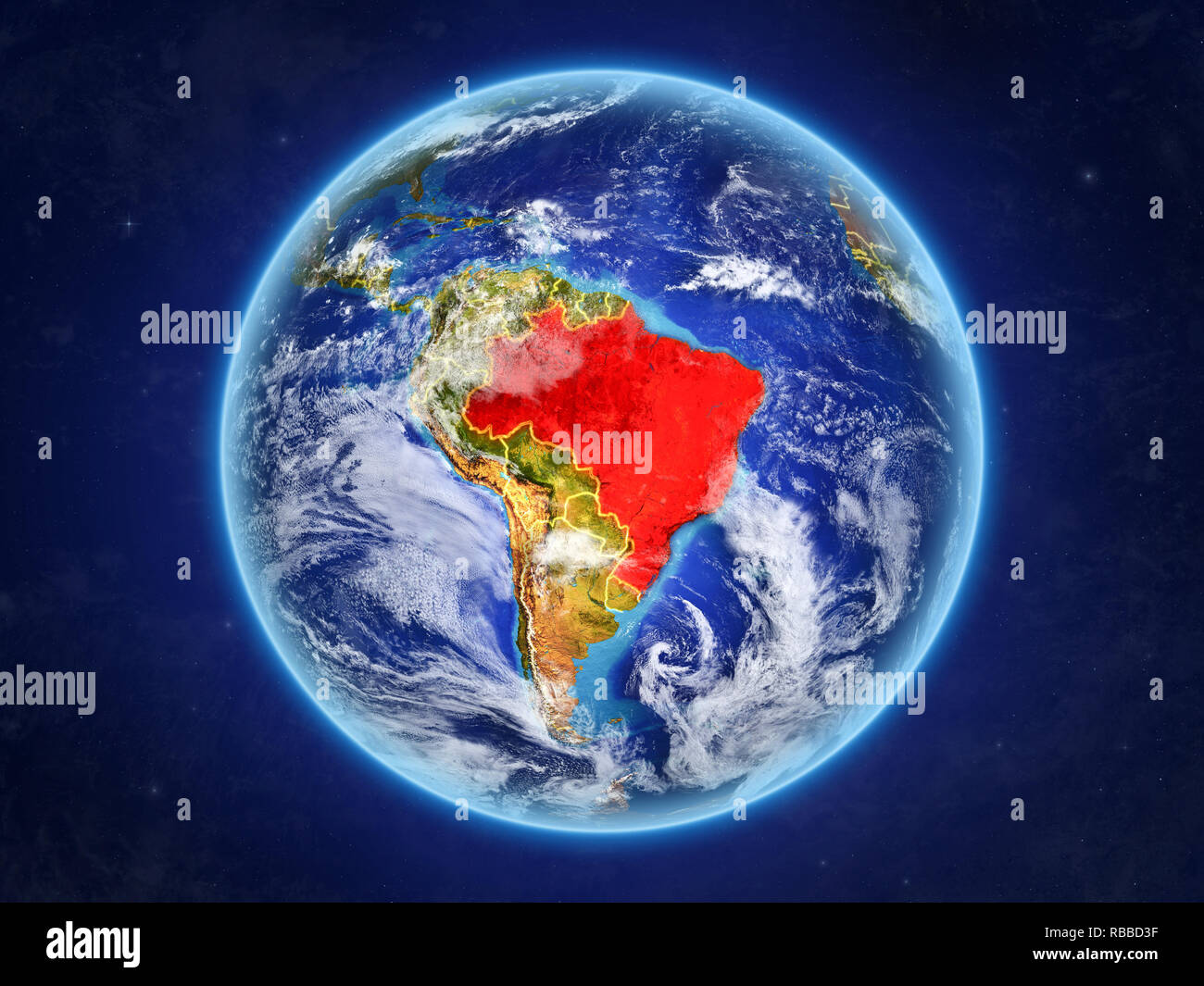 Brazil from space. Planet Earth with country borders and extremely high ...