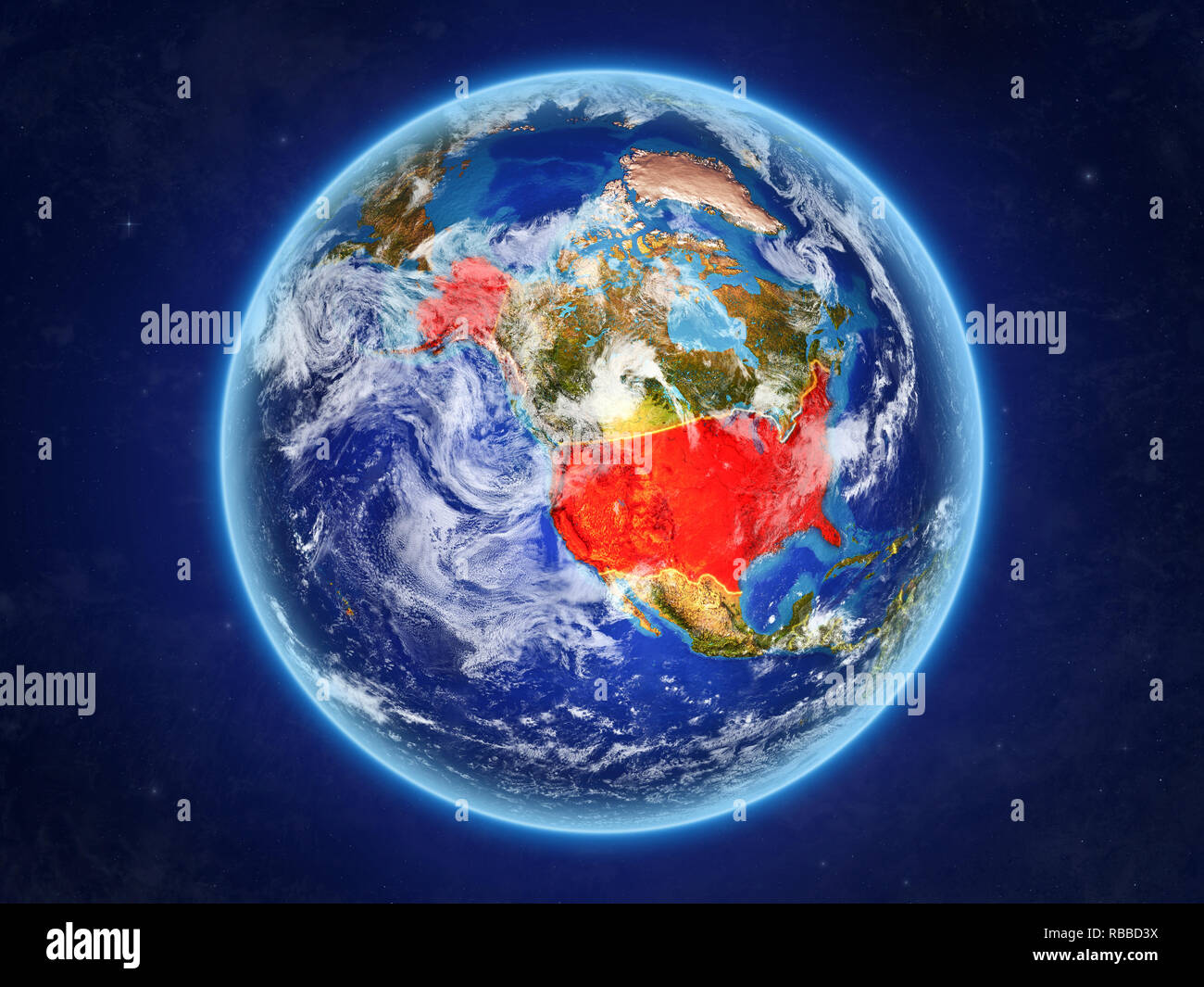 USA from space. Planet Earth with country borders and extremely high ...