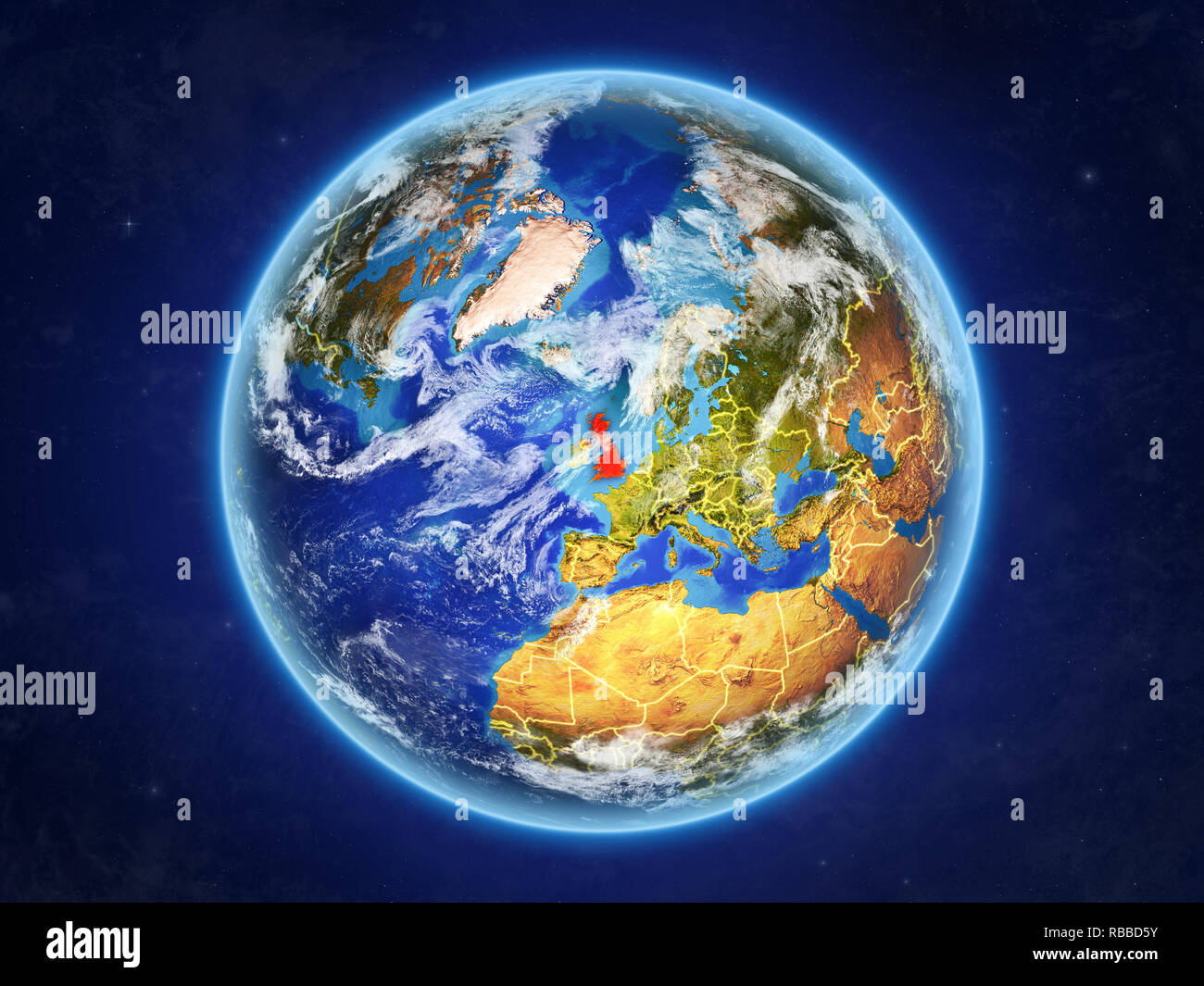 United Kingdom from space. Planet Earth with country borders and ...