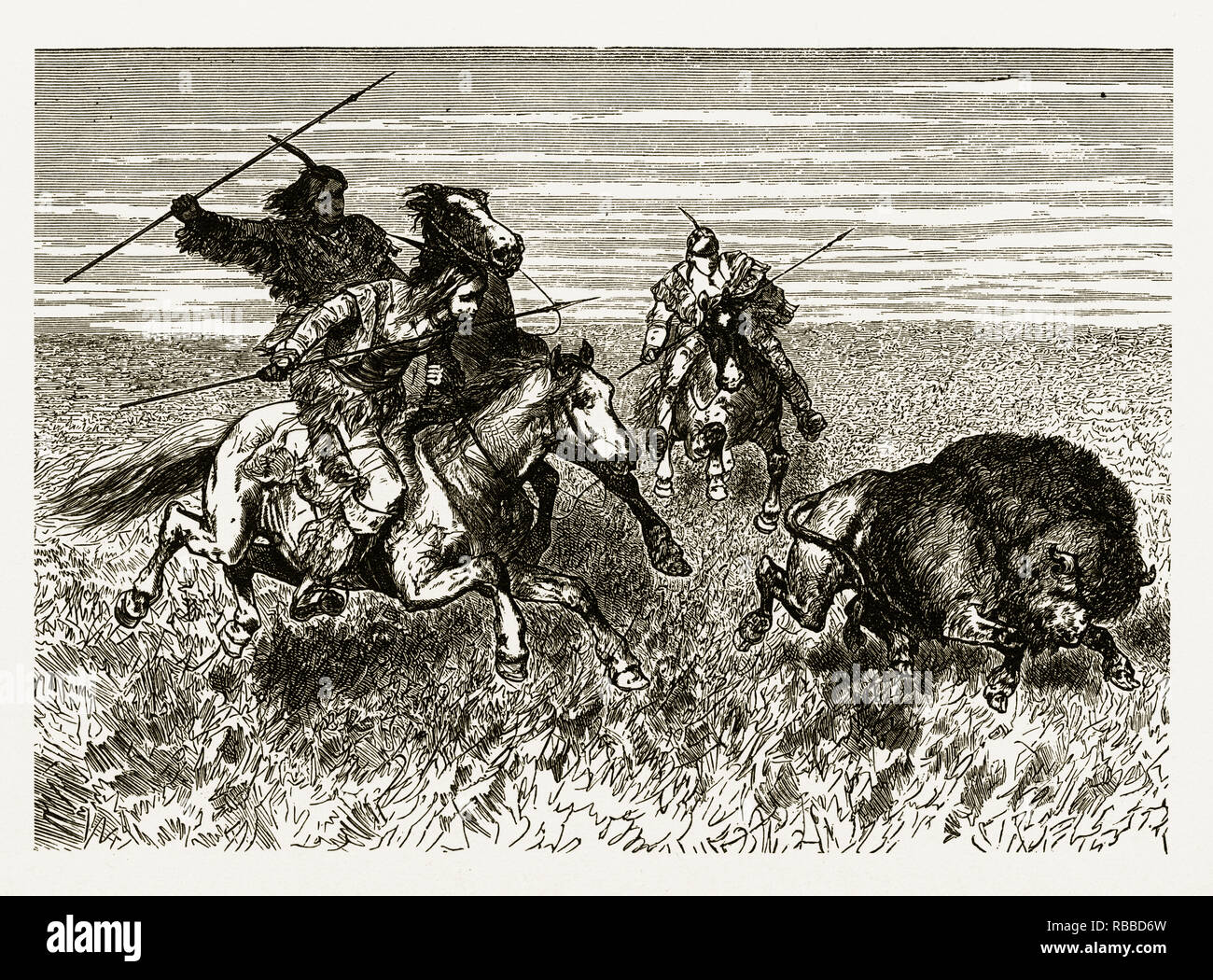 Indians Hunting Bison, Native American Engraving, 1887 Stock Photo - Alamy