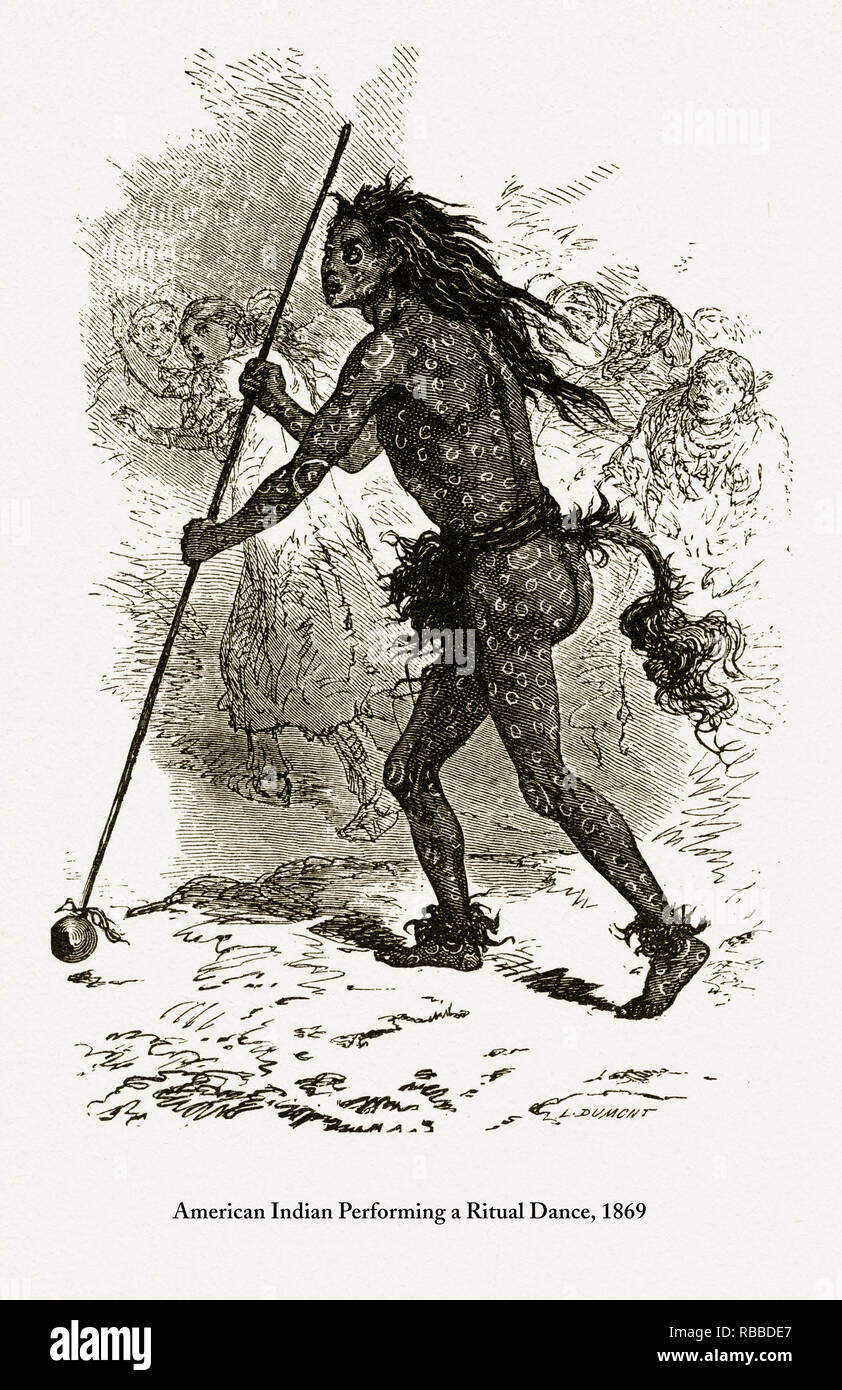 Performing a Ritual Dance, American Indian Engraving, 1869 Stock Photo ...