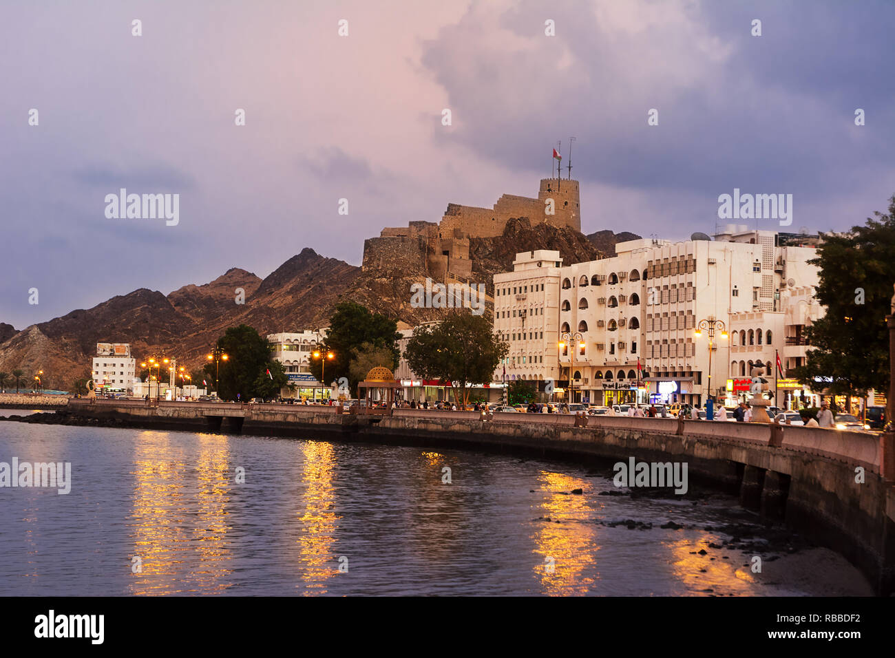 Muscat, Oman - October 31, 2018: Mutrah Fort and the Corniche promenade ...