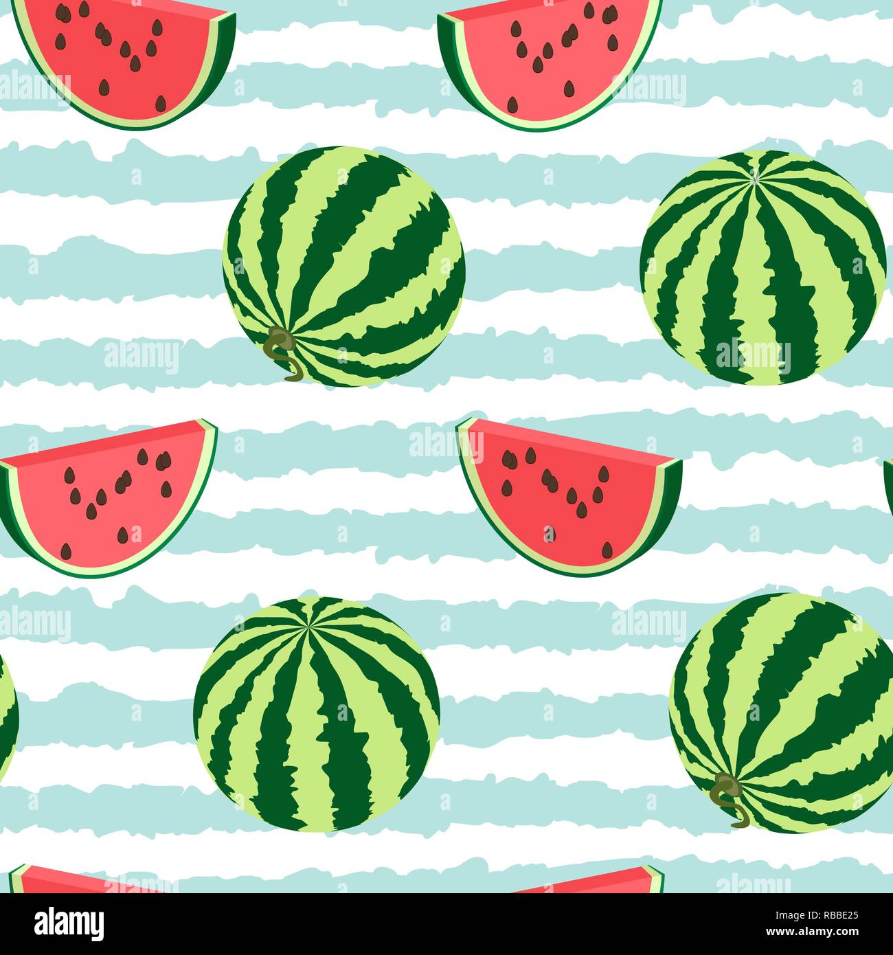 Seamless pattern of watermelon whole, a piece and seeds. Background of ...