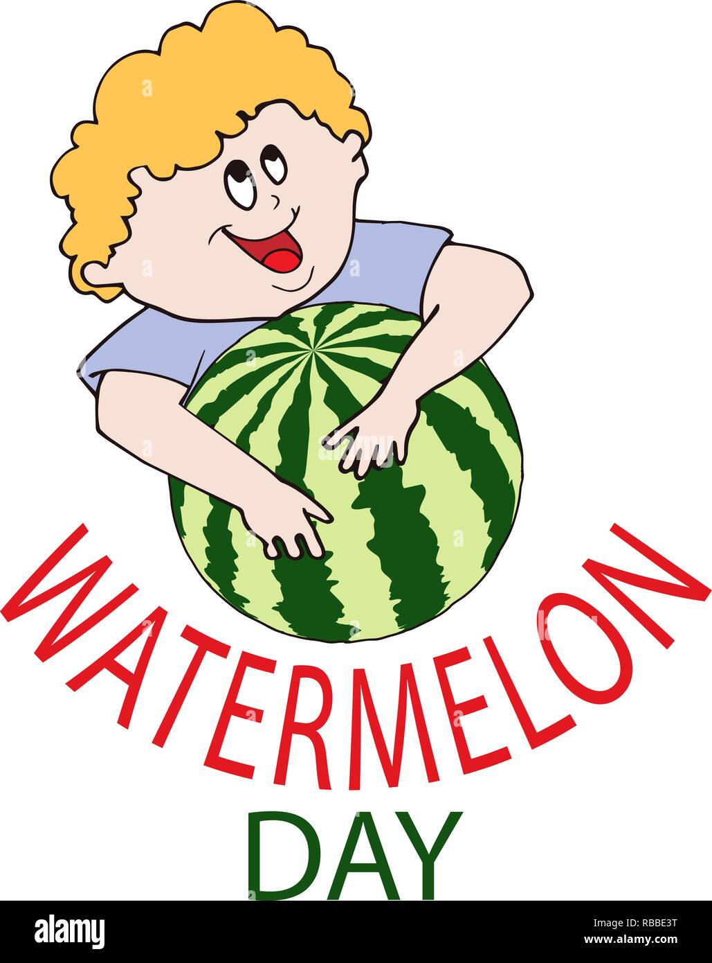 National Watermelon Day Design. A happy boy is hugging a watermelon ...