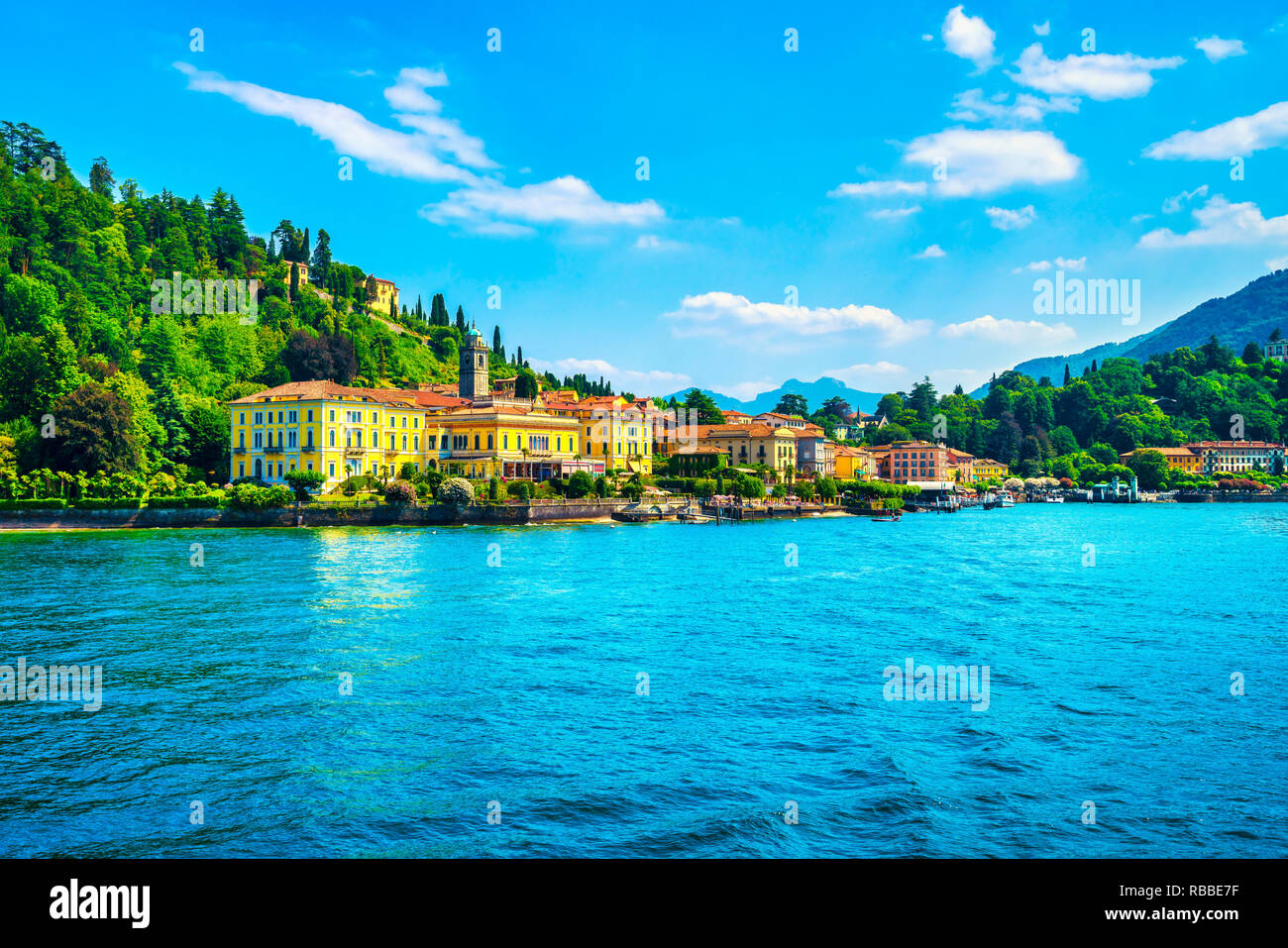 Bellagio town in Como lake district. Italian traditional lake village ...