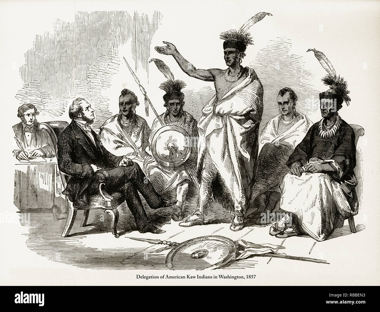 Delegation of American Kaw Indians in Washington Engraving, 1857 Stock ...