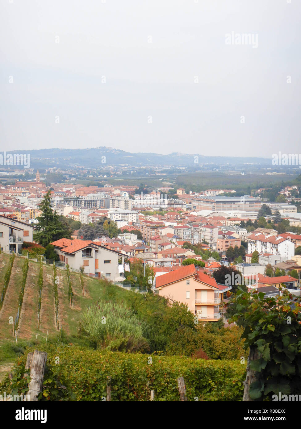 View of the city of Alba and the Langhe hills, Piedmont - Italy Stock ...