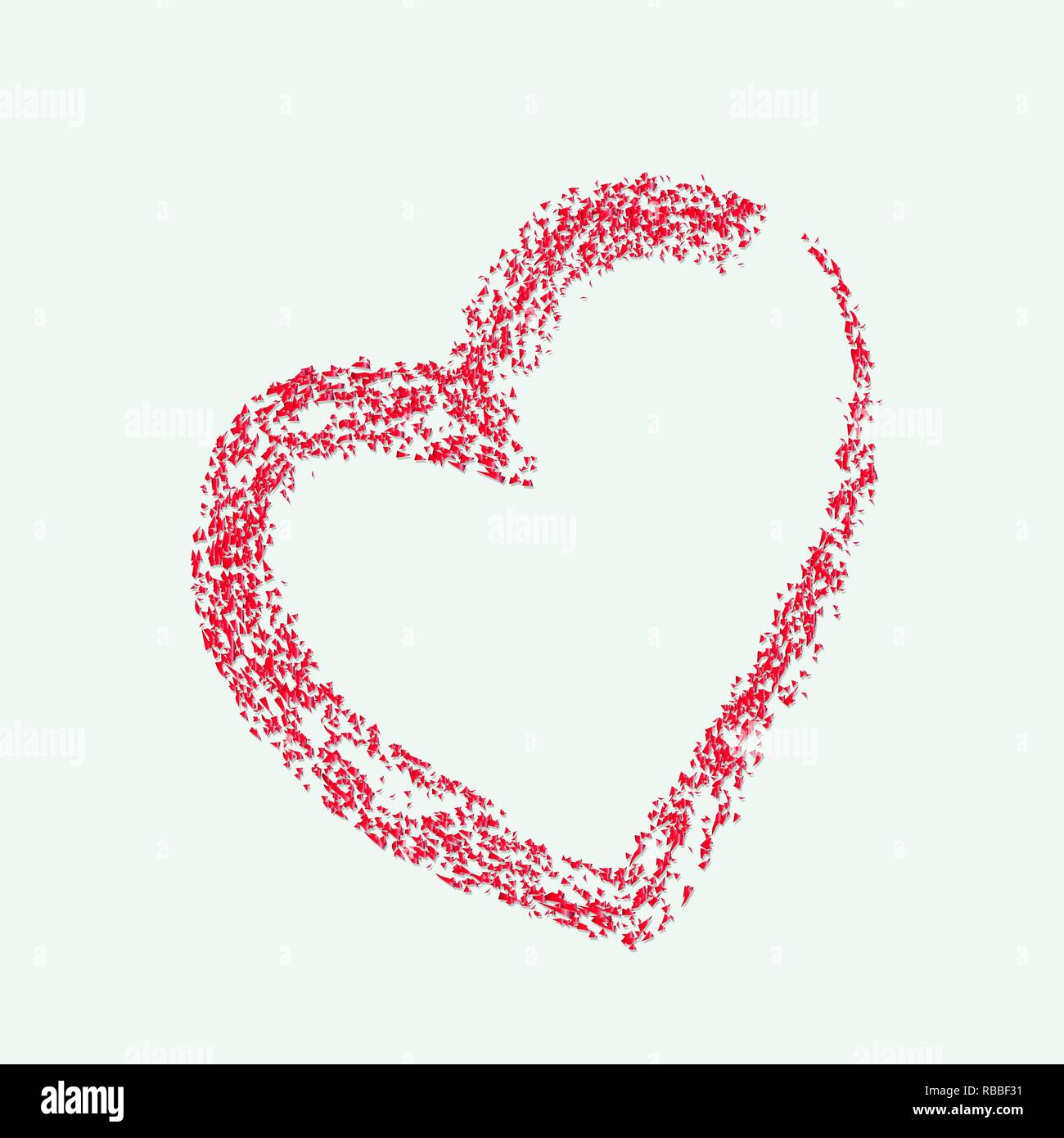 The red heart is drawn by hand. Valentine`s hearts. Vector design ...