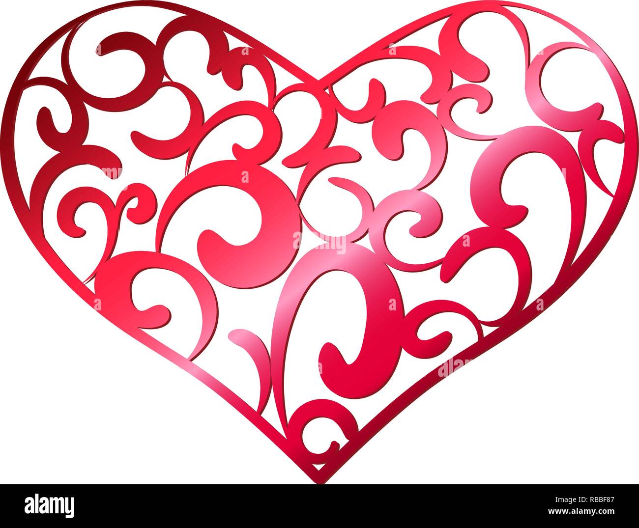 Vector heart made of different curls swirls and scrolls. Red heart ...