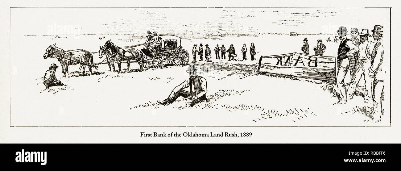 First Bank of the Oklahoma Land Rush Engraving, 1889 Stock Photo - Alamy