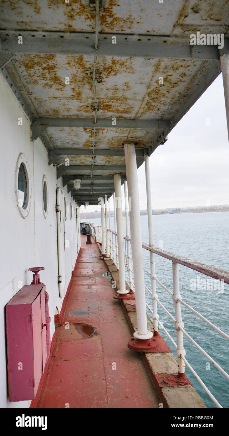 Retro vintage old ship aisle on Angara Icebreaker ship in Irkutsk ...