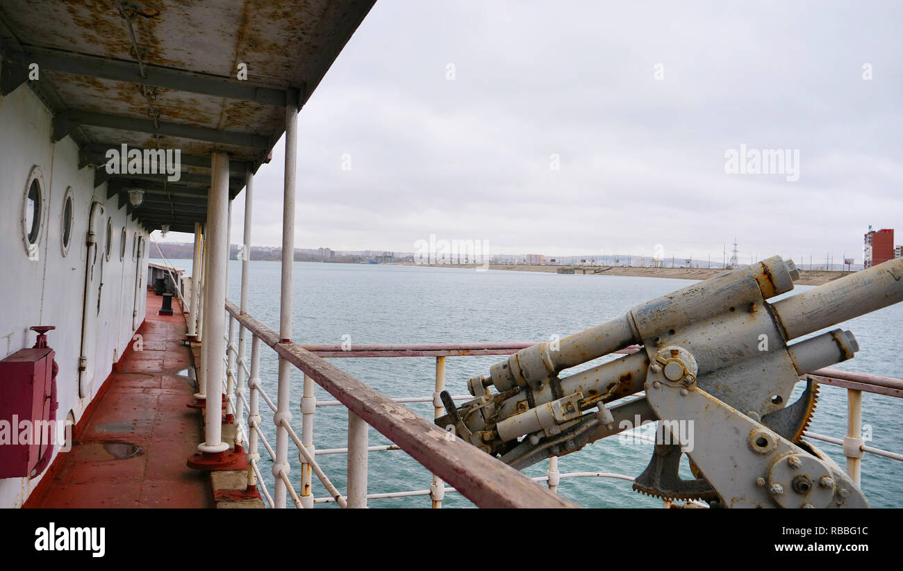 Retro vintage old ship aisle on Angara Icebreaker ship in Irkutsk ...