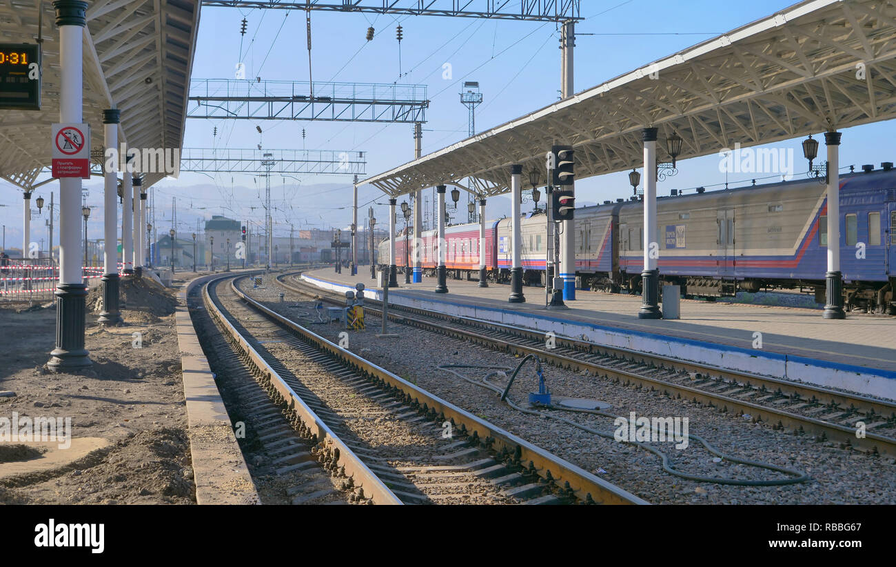 Trans Siberian railway track platform landscape view in Russia Stock ...