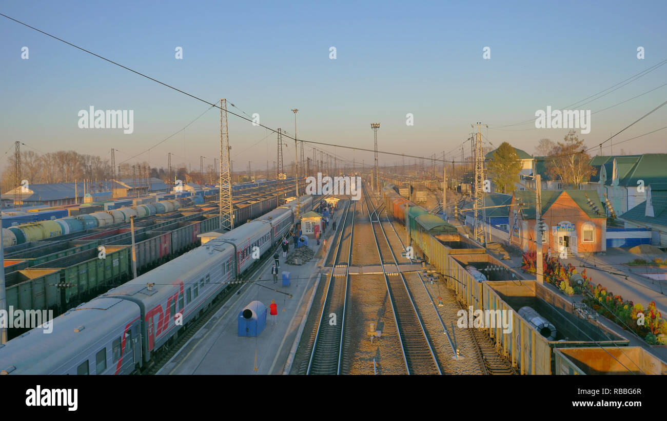 Trans Siberian railway track platform landscape view in Russia Stock ...