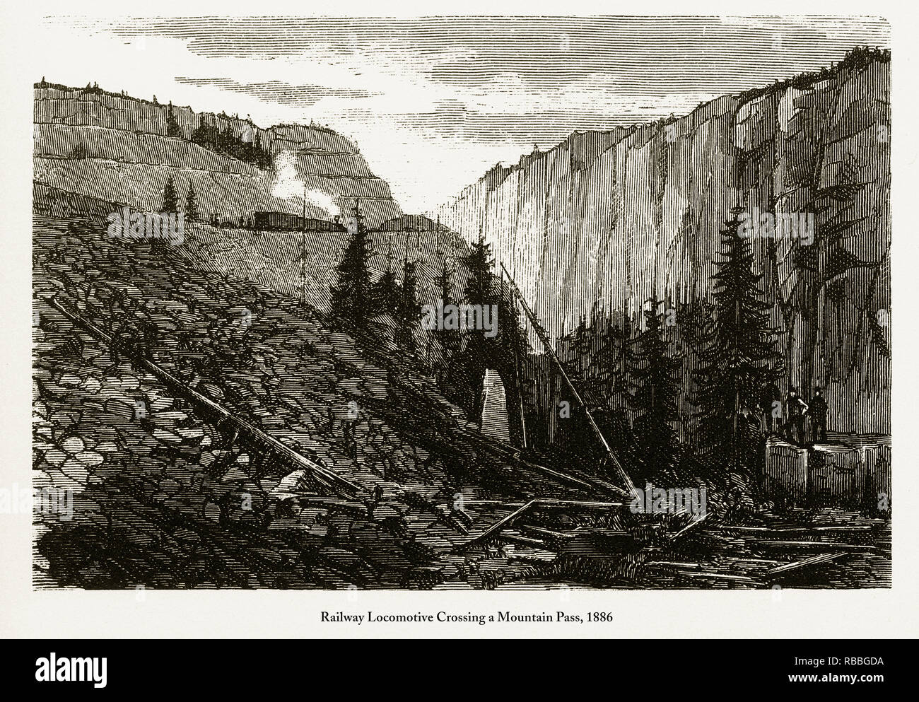 Railway Locomotive Crossing a Mountain Pass, 1886 Stock Photo - Alamy