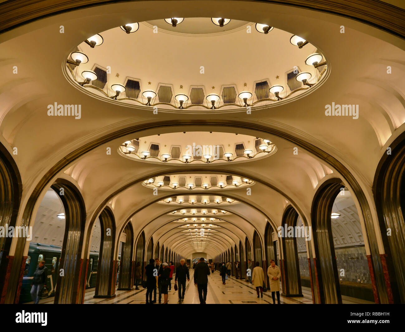 Moscow metro station beautiful interior decoration, Russia Stock Photo ...