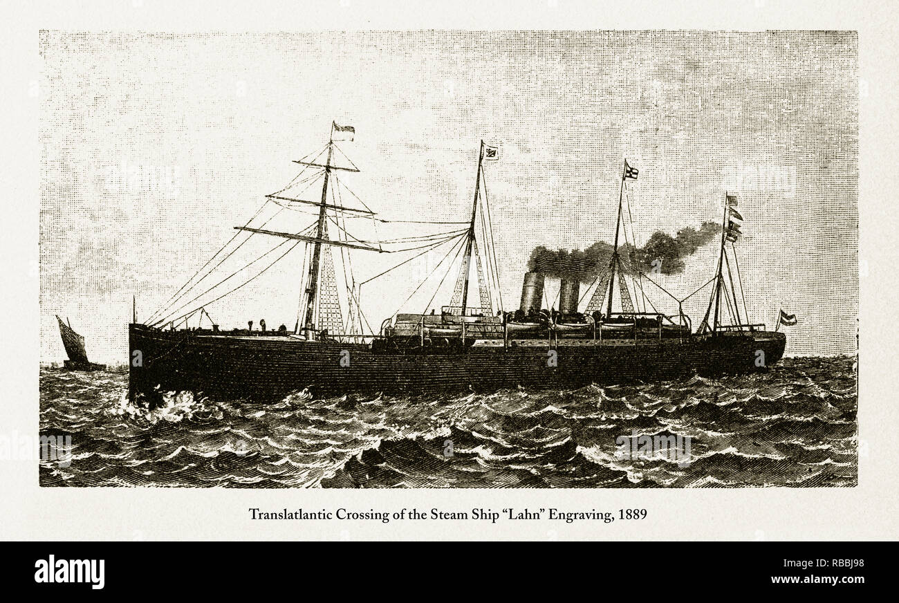 Transatlantic Crossing of the Steam Ship “Lahn” Engraving, 1889 Stock ...