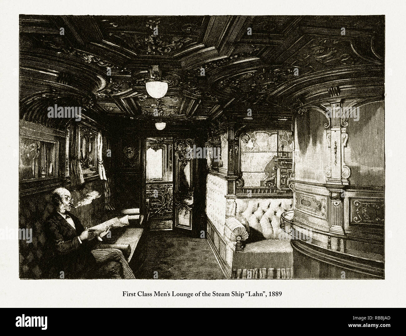 First Class Men’s Lounge of the Steam Ship “Lahn” Engraving, 1889 Stock ...
