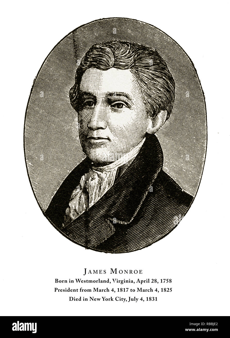 James Monroe, Engraved Portrait of President, 1888 Stock Photo - Alamy