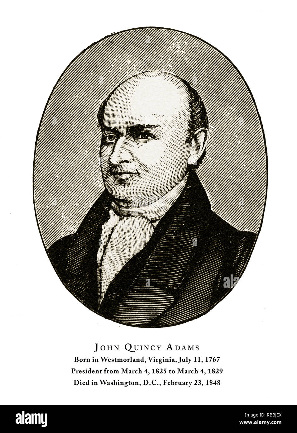 John Quincey Adams, Engraved Portrait of President, 1888 Stock Photo ...
