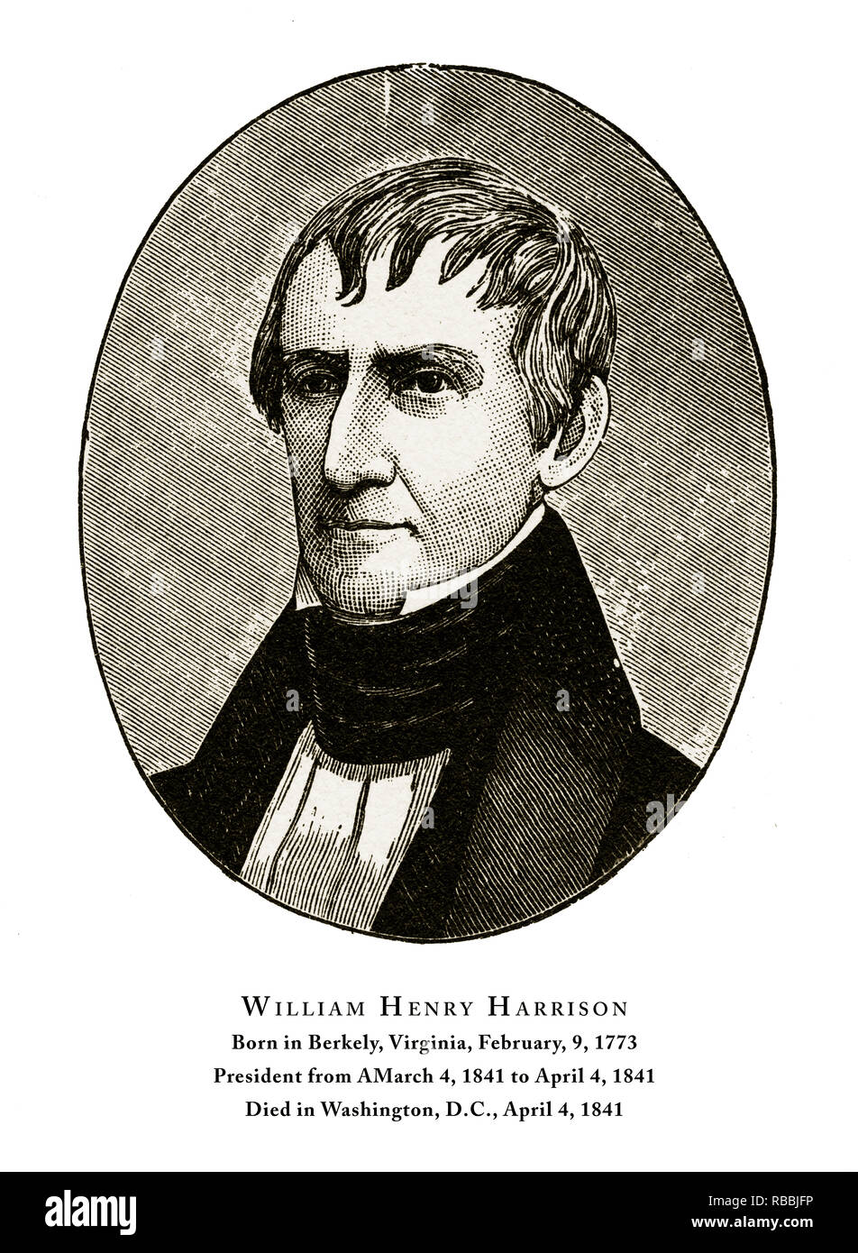 William Henry Harrison, Engraved Portrait of President, 1888 Stock ...