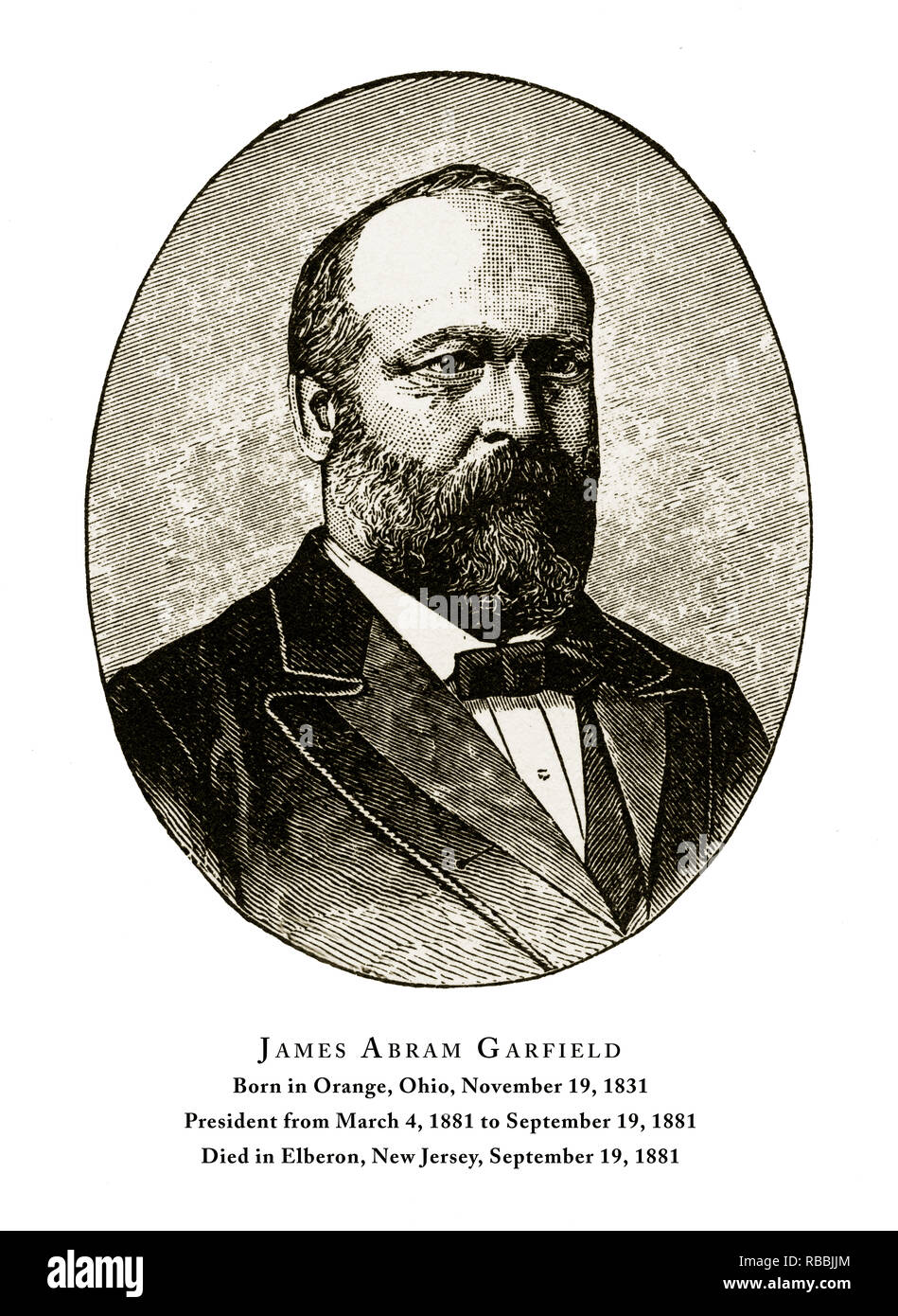 James Abram Garfield, Engraved Portrait of President, 1888 Stock Photo ...
