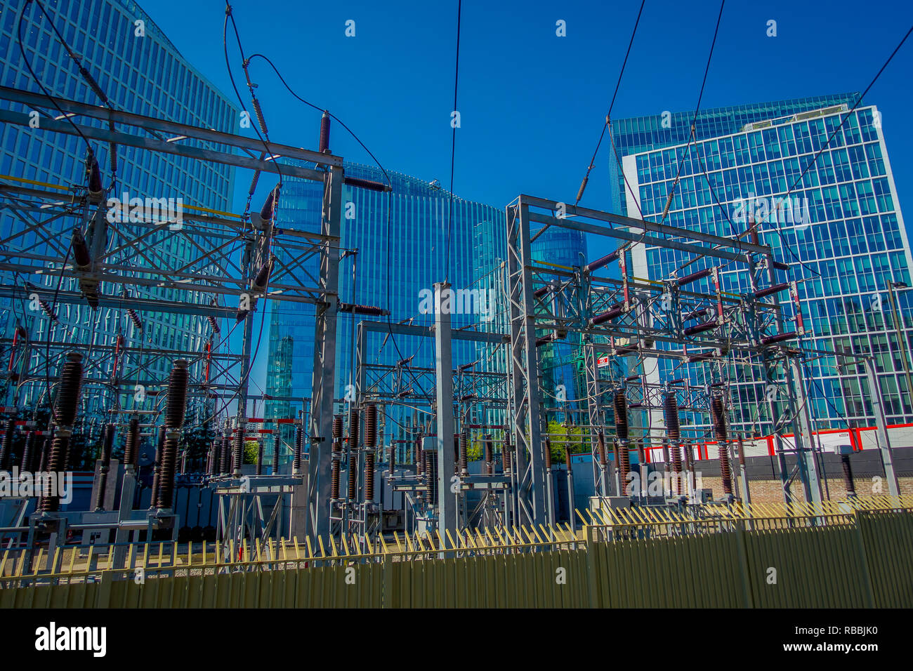 SANTIAGO, CHILE - OCTOBER 16, 2018: Electric substation, for the city ...