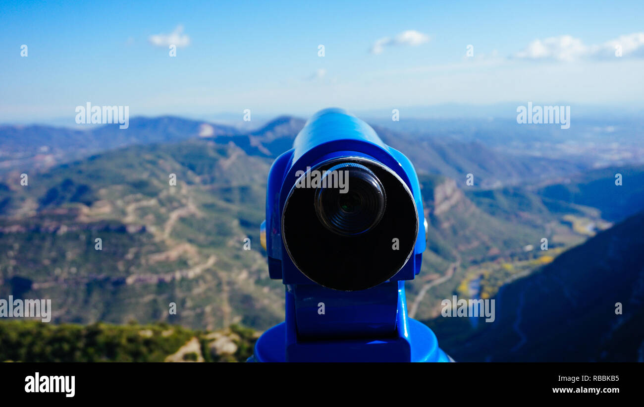 Blue telescope lens at the top of Montserrat in Barcelona Stock Photo ...