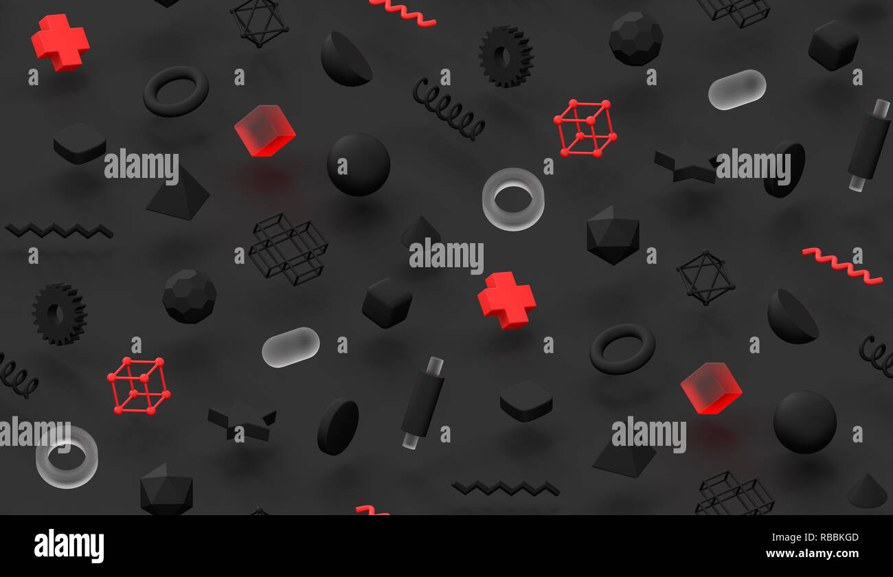 Dark render memphis abstract pattern background red and transparent ...