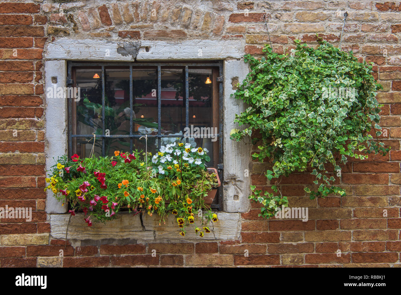 Window decorated with flowers in venice Stock Photo - Alamy