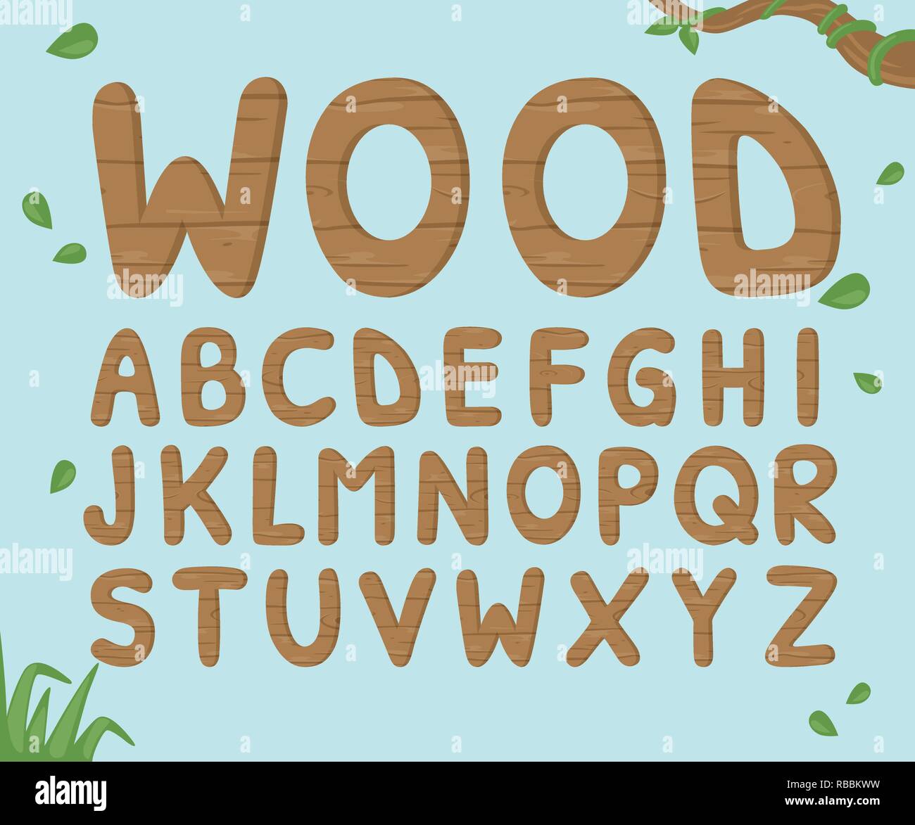 The wooden-style English alphabet looks like it was carved by forest ...