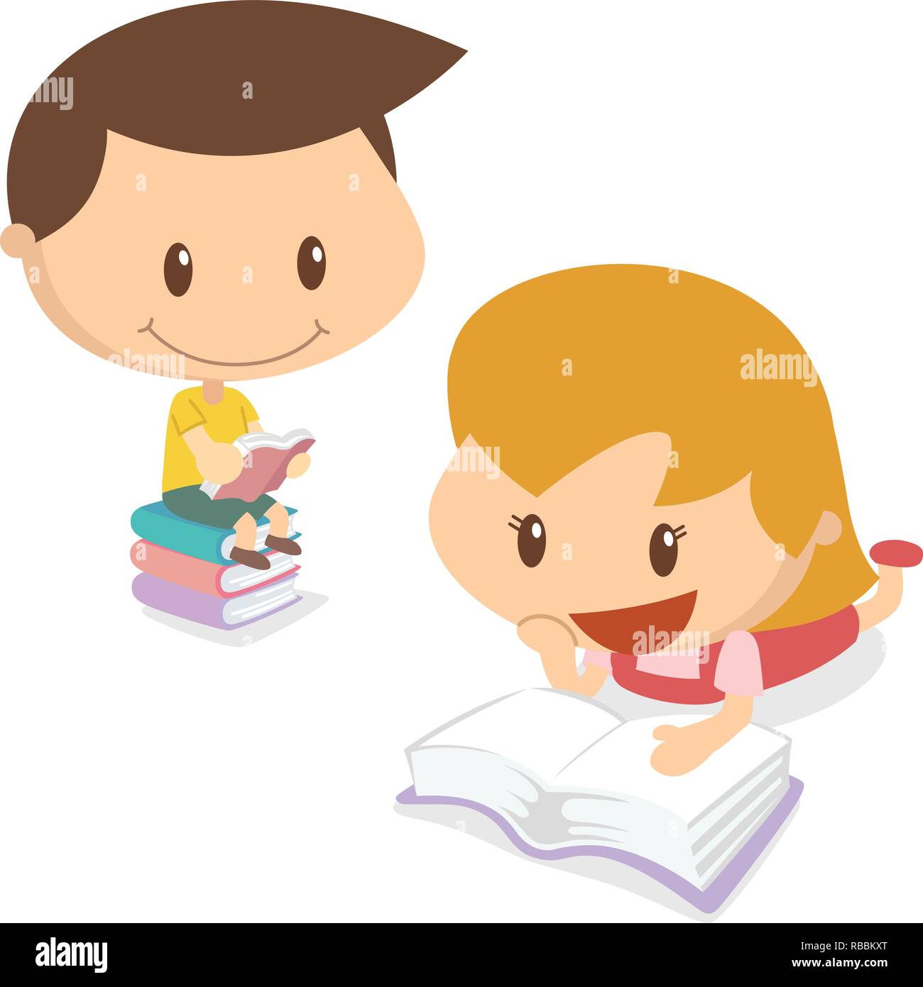 Kids in action. A boy and a girl are reading books Stock Vector Image ...