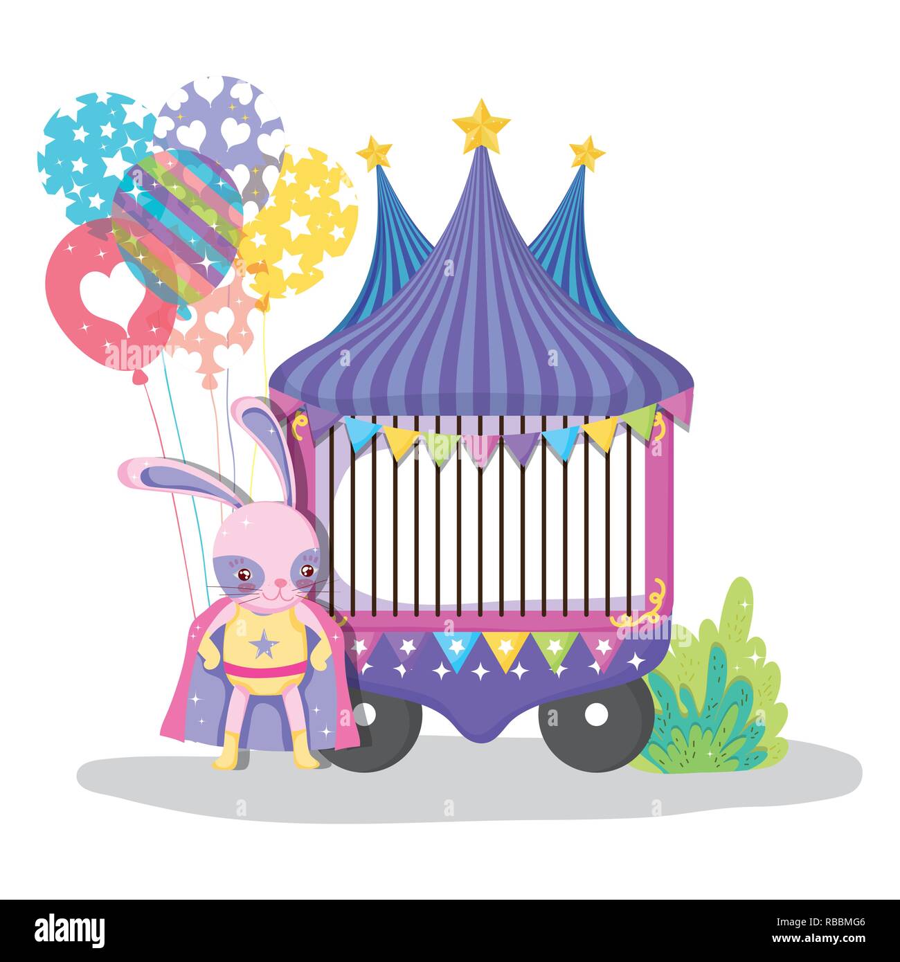 circus car with rabbit hero costume and balloons Stock Vector Image ...