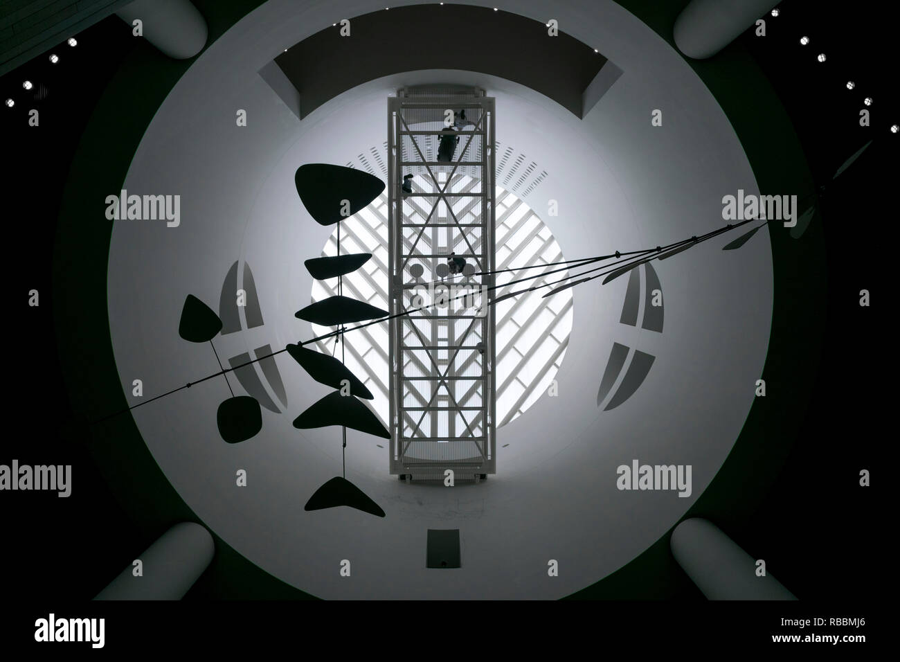 Straight up view of San Francisco Moma entrance in black and white ...