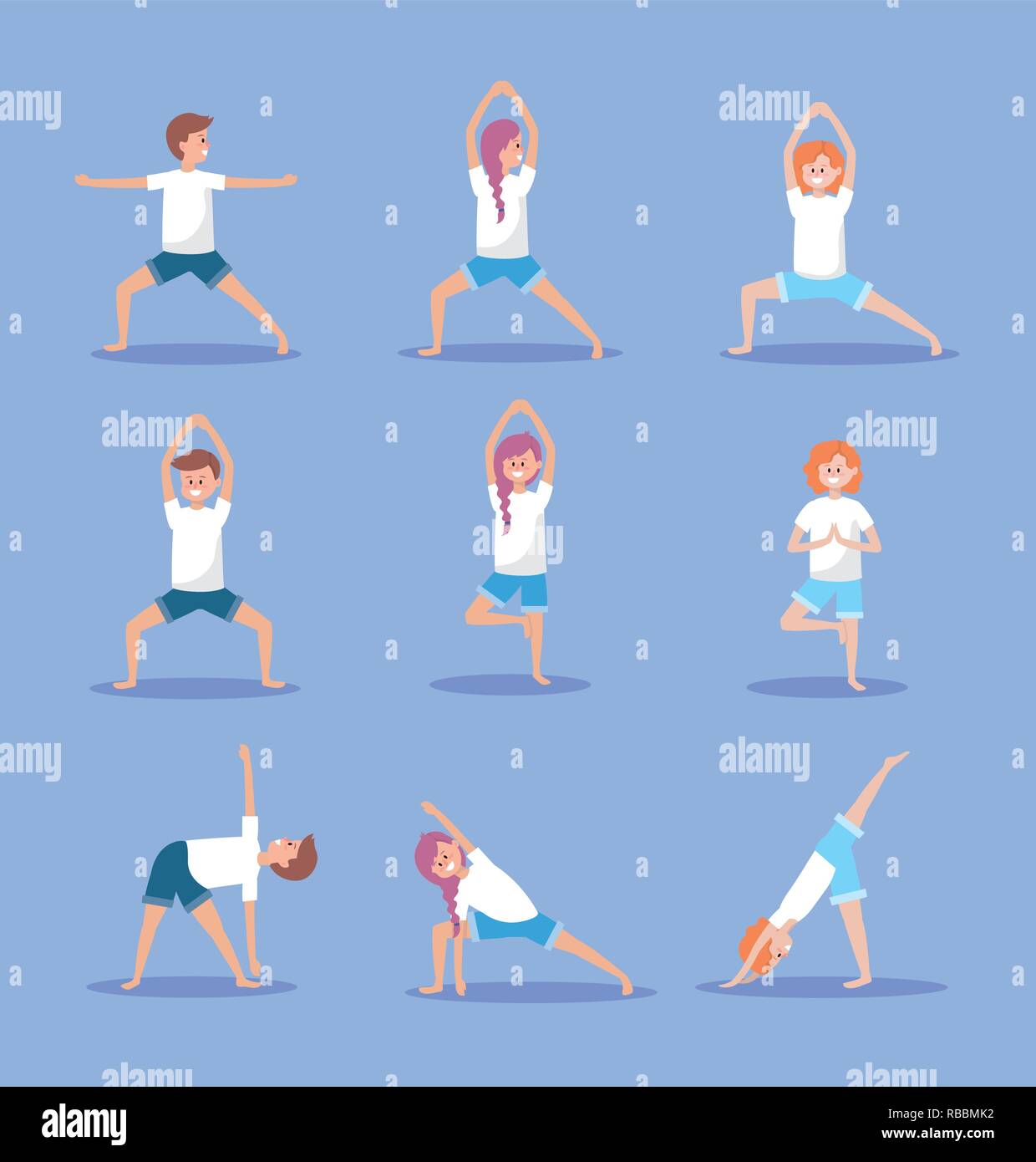 set women and man practice yoga exercise position Stock Vector Image ...