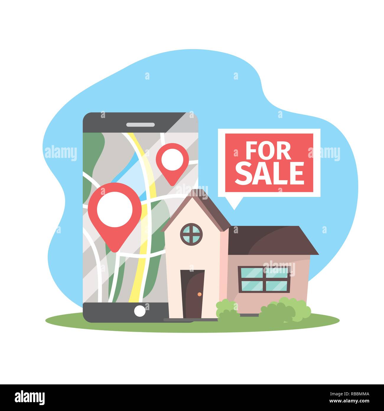 house for sale and smartphone with map location Stock Vector Image ...