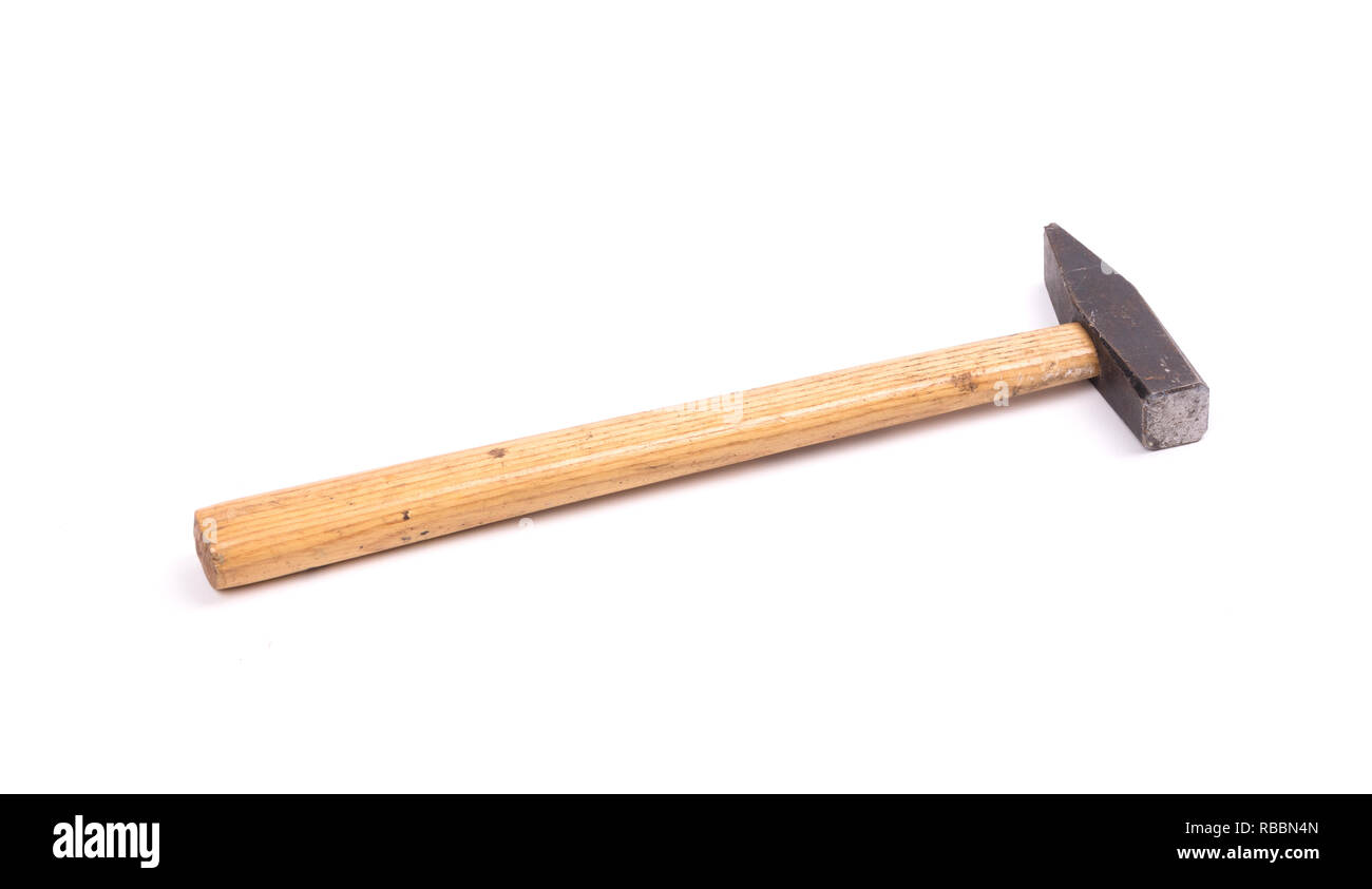 Old wooden hammer isolated on a white background Stock Photo - Alamy