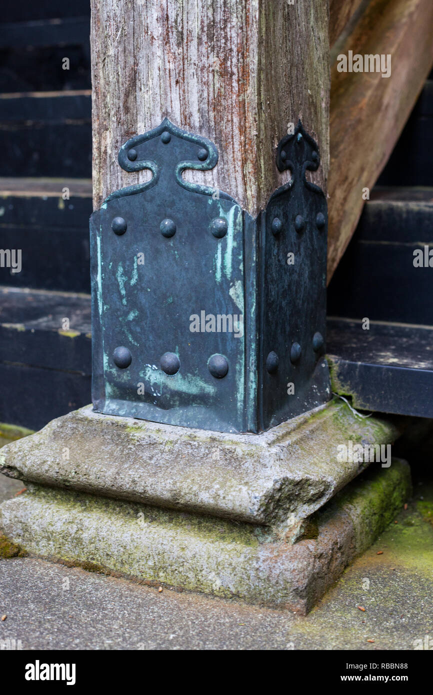 Ancient pillar with metal plate in Japanese Temple Stock Photo - Alamy