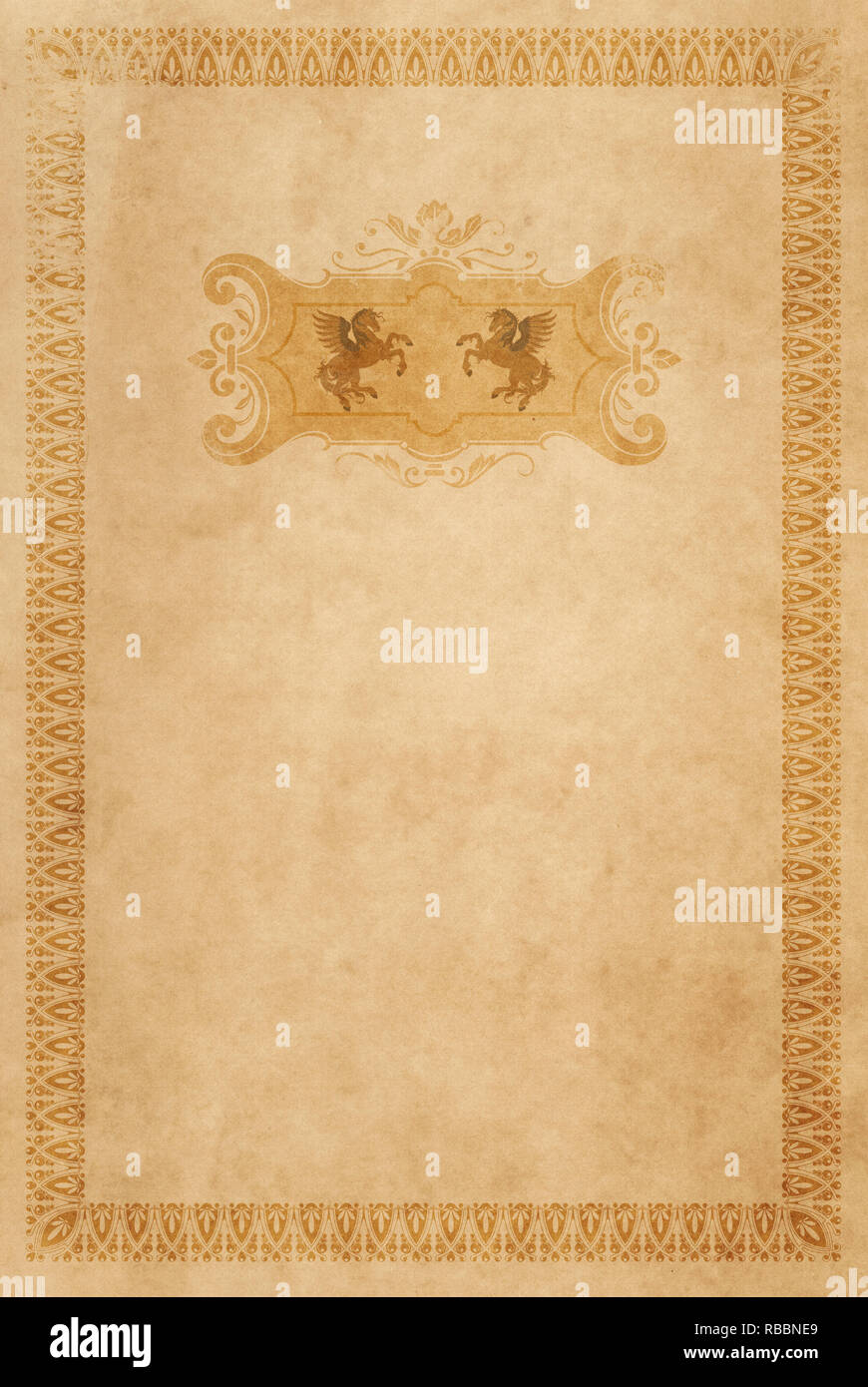 Old paper background with decorative vintage frame and ornamental ...