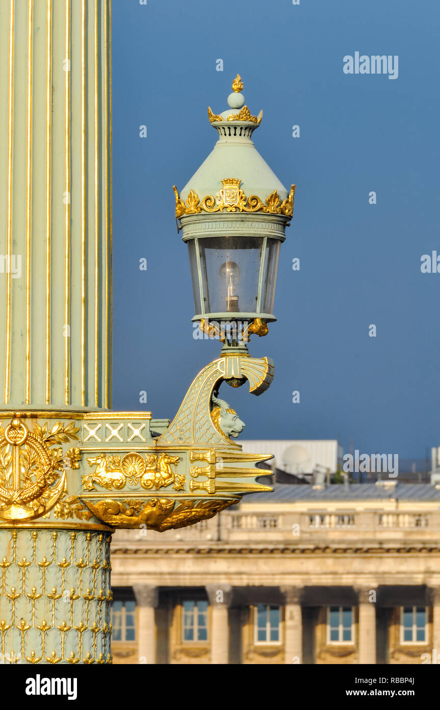 Beautiful street lamp detail on Concorde Square in Paris, France Stock ...