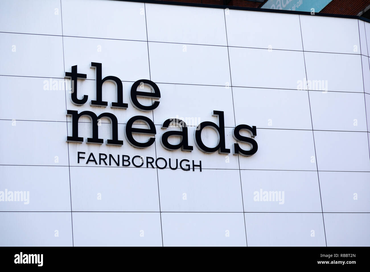 The Meads Shopping Centre sign, Farnborough, Hampshire, UK Stock Photo ...