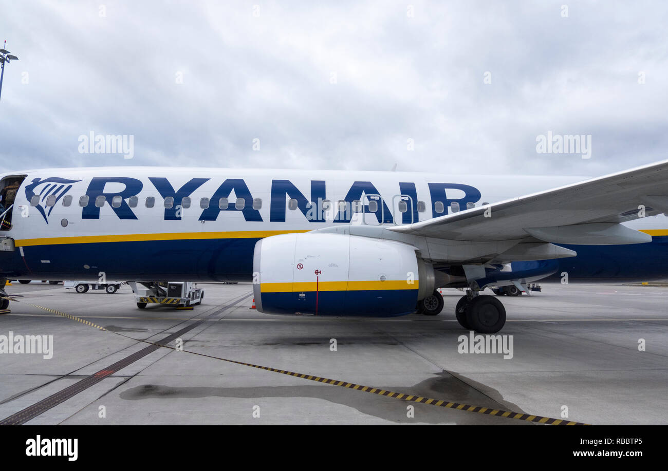 Poznan, Poland - December 08, 2018: Passenger airplane RYANAIR airline ...