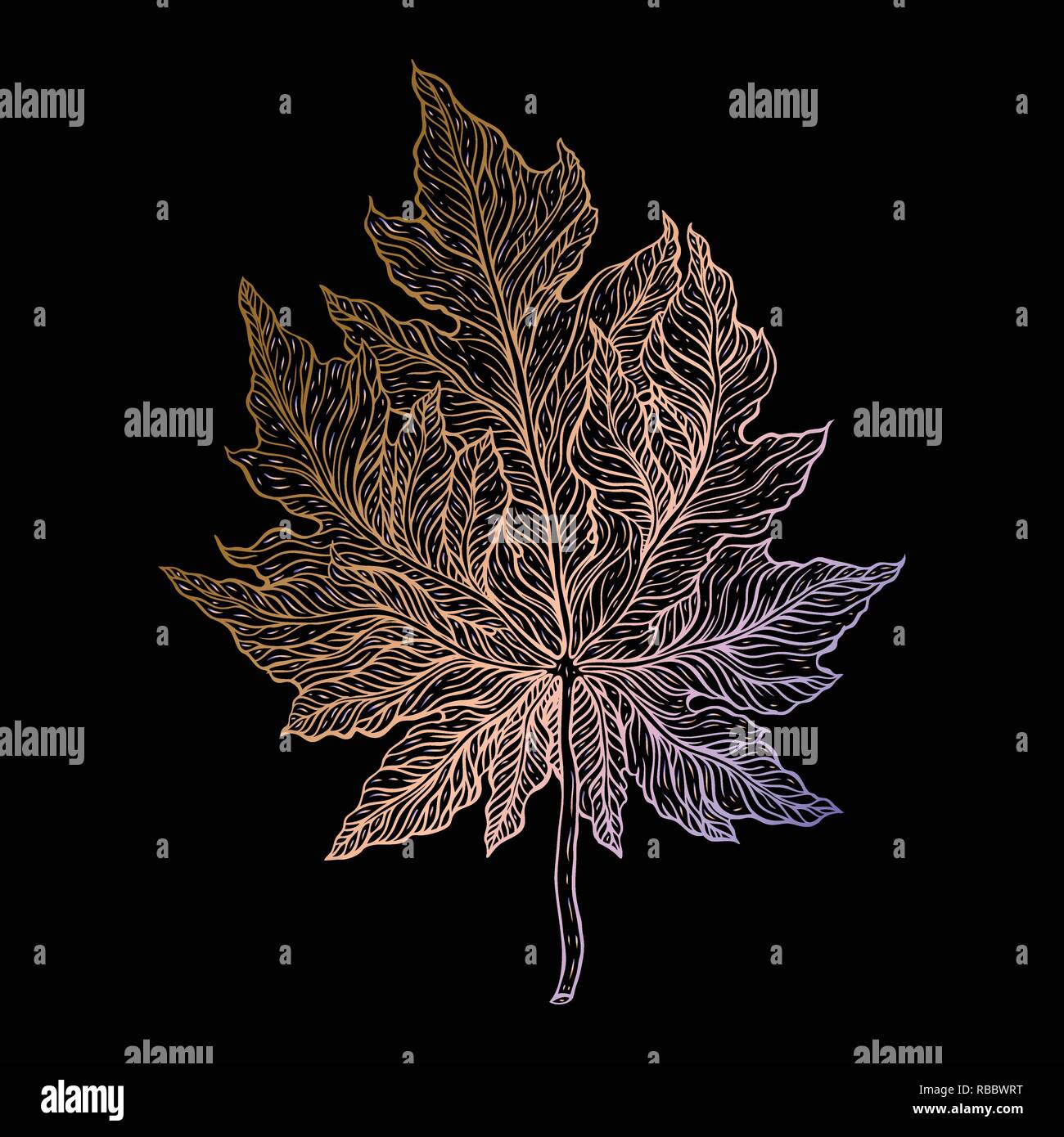 Outline Leaf. Hand drawn Monochrome realistic illustration Stock Vector ...