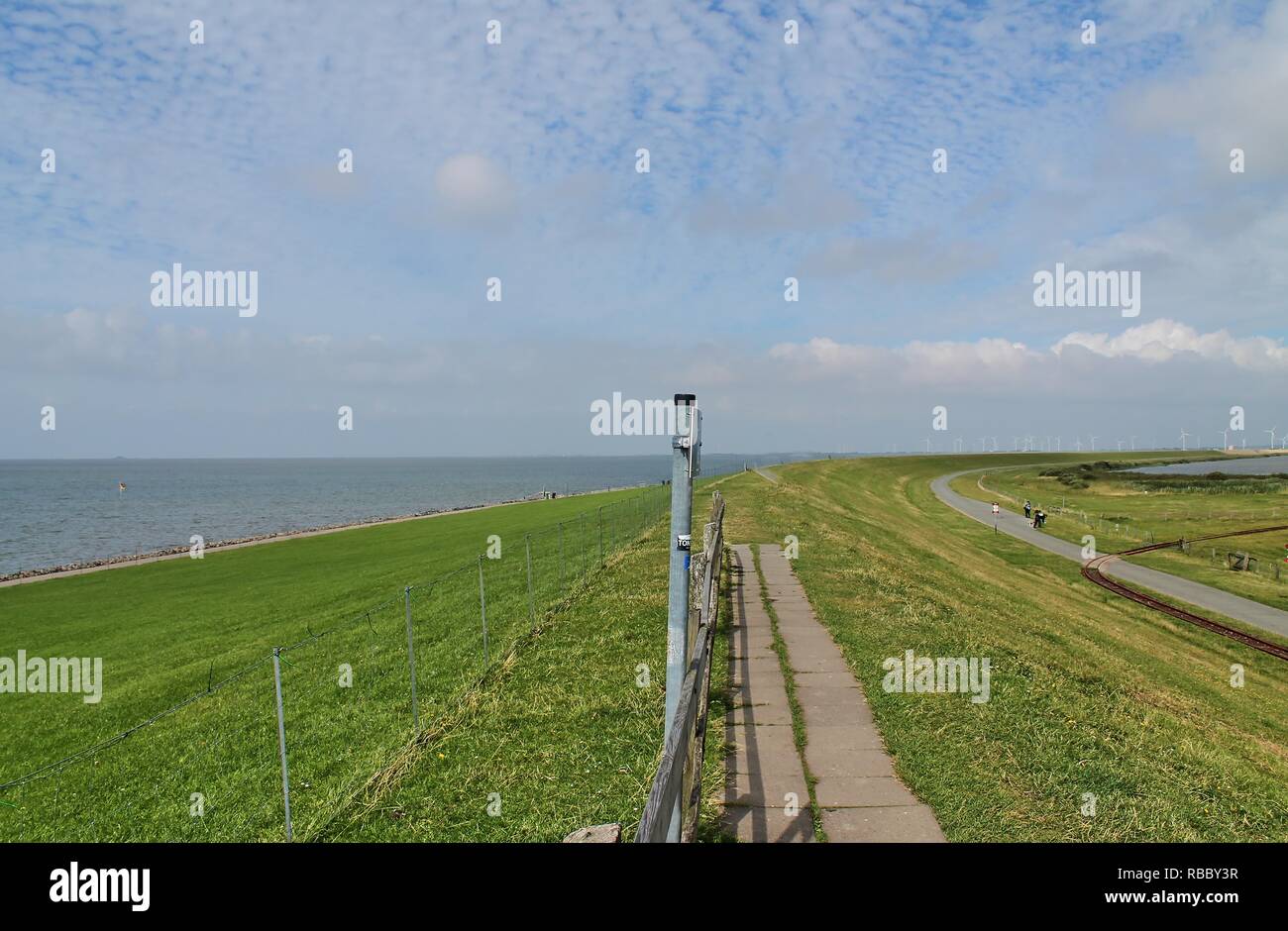 Beautiful landscape with green grass and nice trees in northern Germany ...