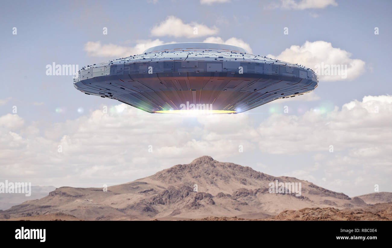 UFO, science fiction scene with alien spaceship, extraterrestrial ...