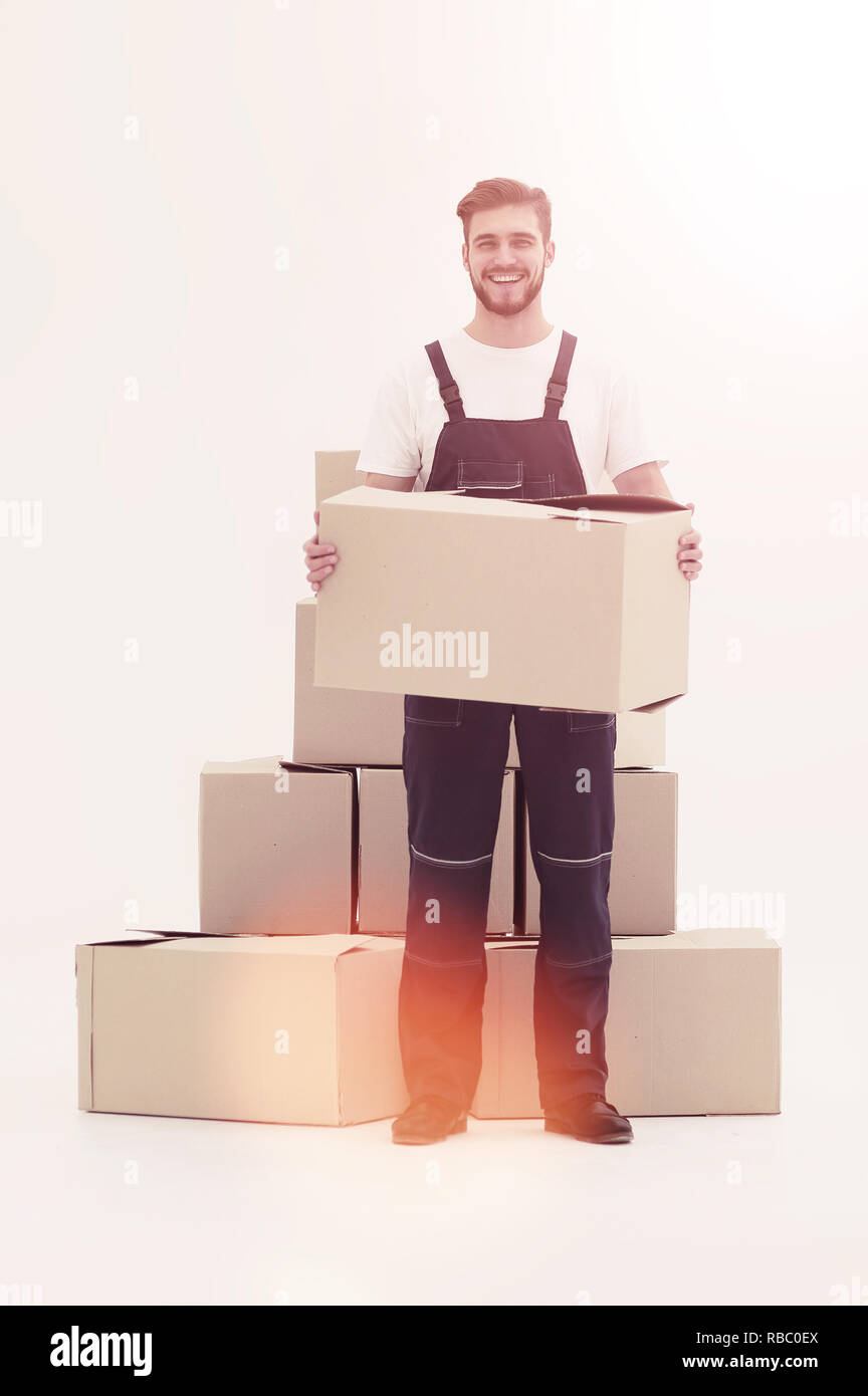 Male mover unloading boxes hi-res stock photography and images - Alamy